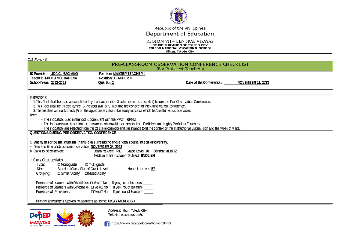 MAG ASO Q3 2024 Pre Observation - Department of Education ...