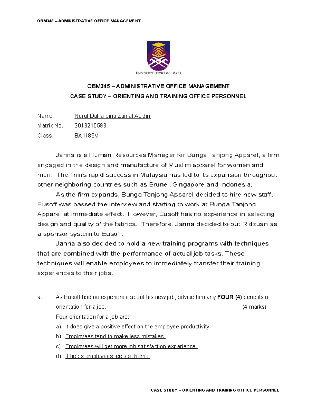 Case Study C7 - Lecture notes CHAPTER 7 - OBM345 – ADMINISTRATIVE ...