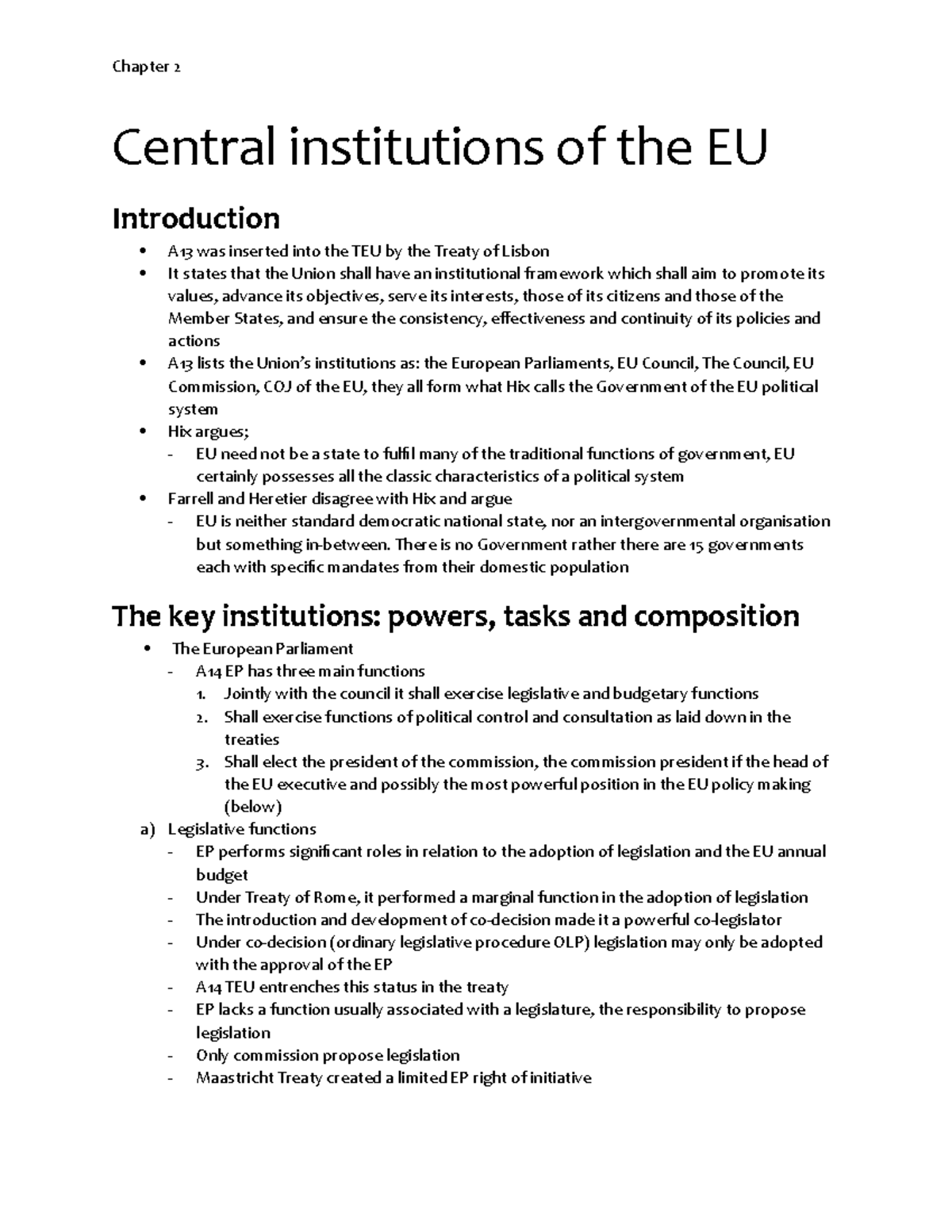 Chapter 2 - Central Institutions of the EU - Chapter 2 Central ...