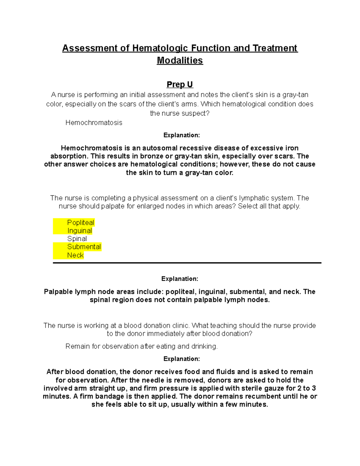 AH Chapter 28 - Ch 28 Heme Unit. PrepU questions & rationale to study ...