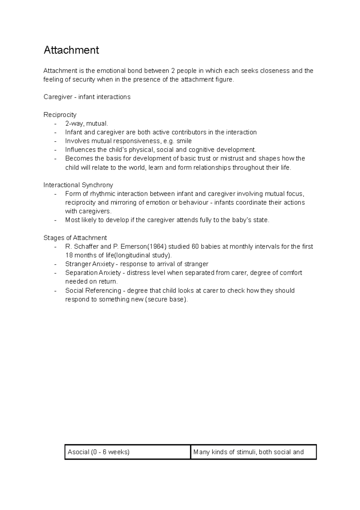 Psychology Revision - Lecture notes - Attachment Attachment is the ...