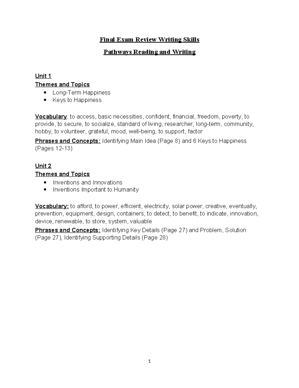 Final Exam Review Writing Skills and Communications - Final Exam Review ...