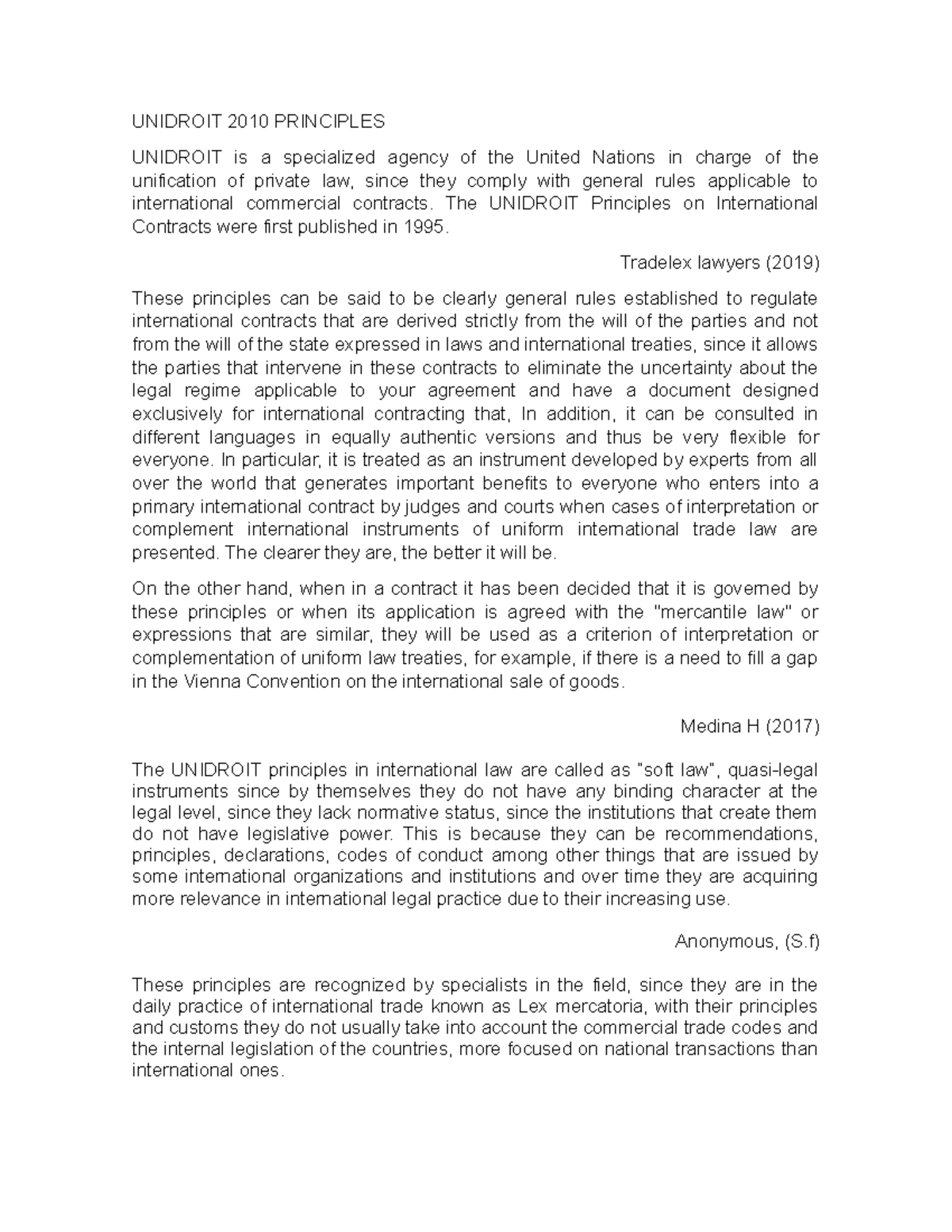 Act 3 International Contracts - UNIDROIT 2010 PRINCIPLES UNIDROIT is a ...