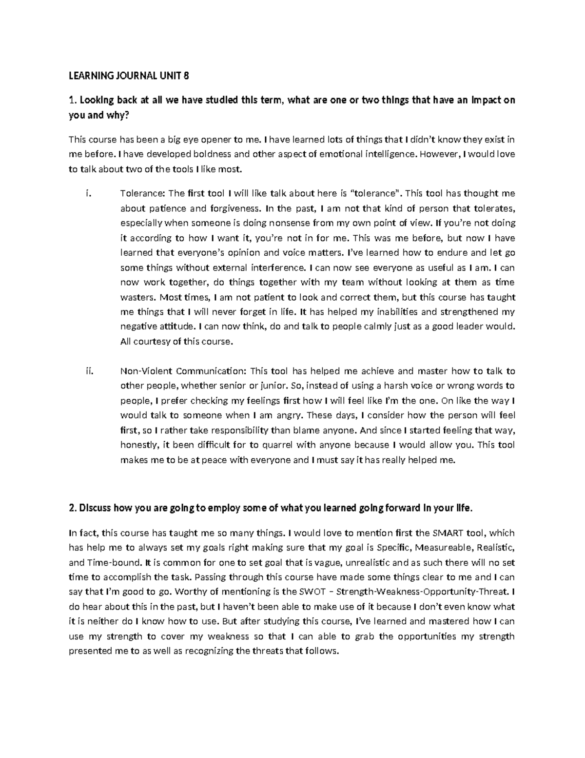 Learning journal unit 8 psyc 1205 - LEARNING JOURNAL UNIT 8 Looking back at all we have studied ...