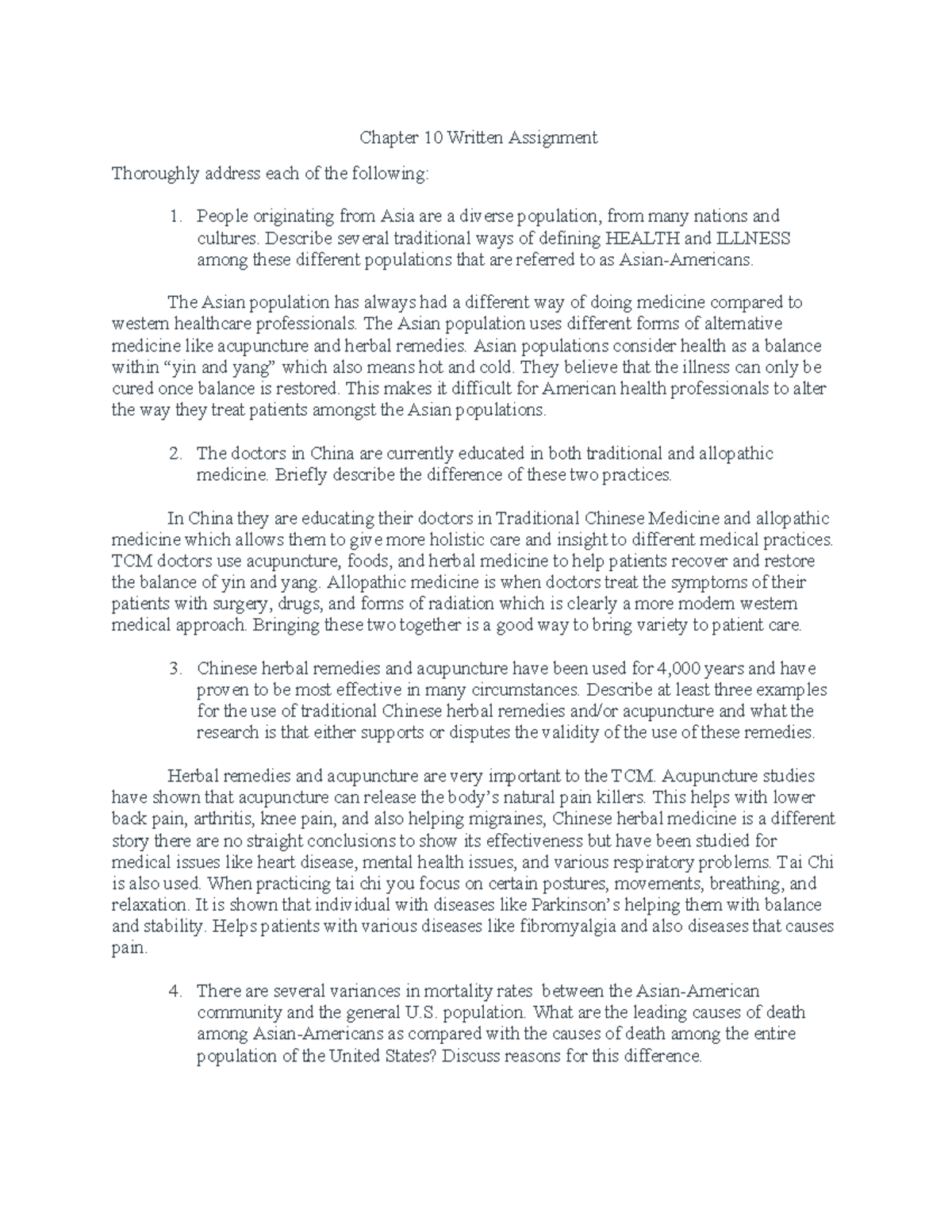 Chapter 10 Written Assignment - Chapter 10 Written Assignment Thoroughly address each of the ...