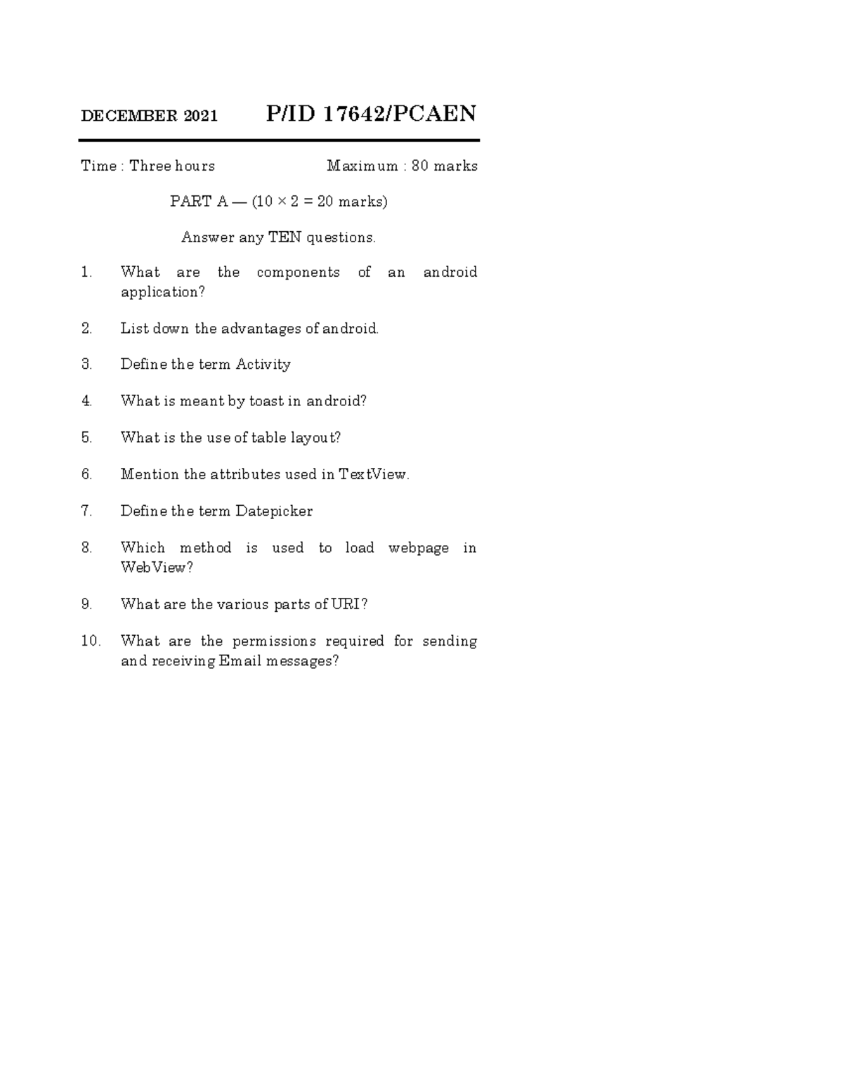 mobile application development 2021-2023 question papers - DECEMBER ...