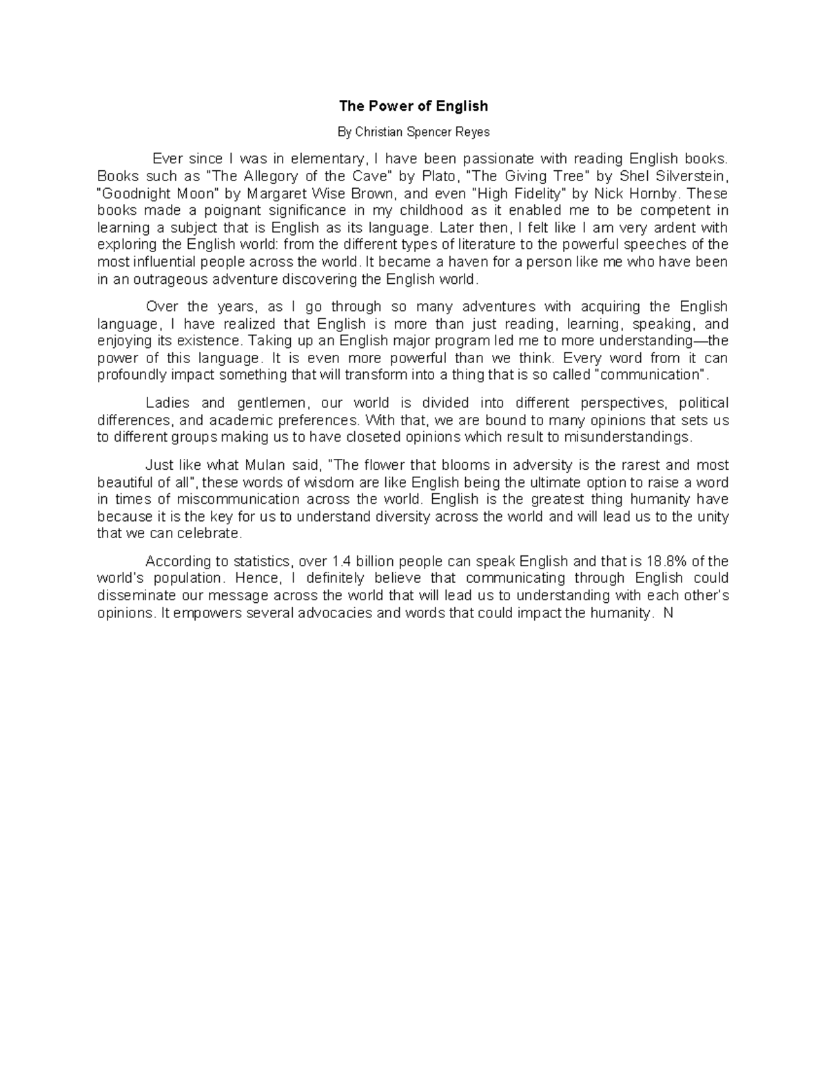 The Power of English - essay - The Power of English By Christian ...