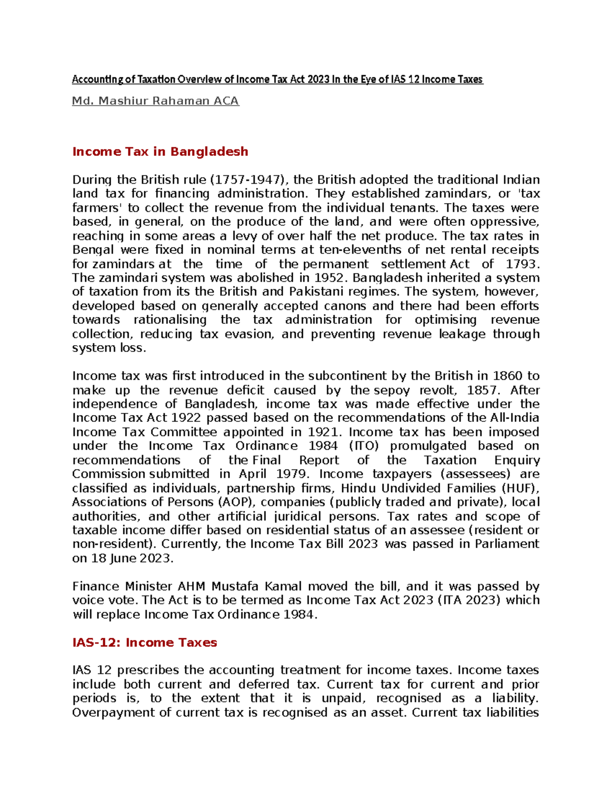 Accounting for tax, article - Accounting of Taxation Overview of Income ...