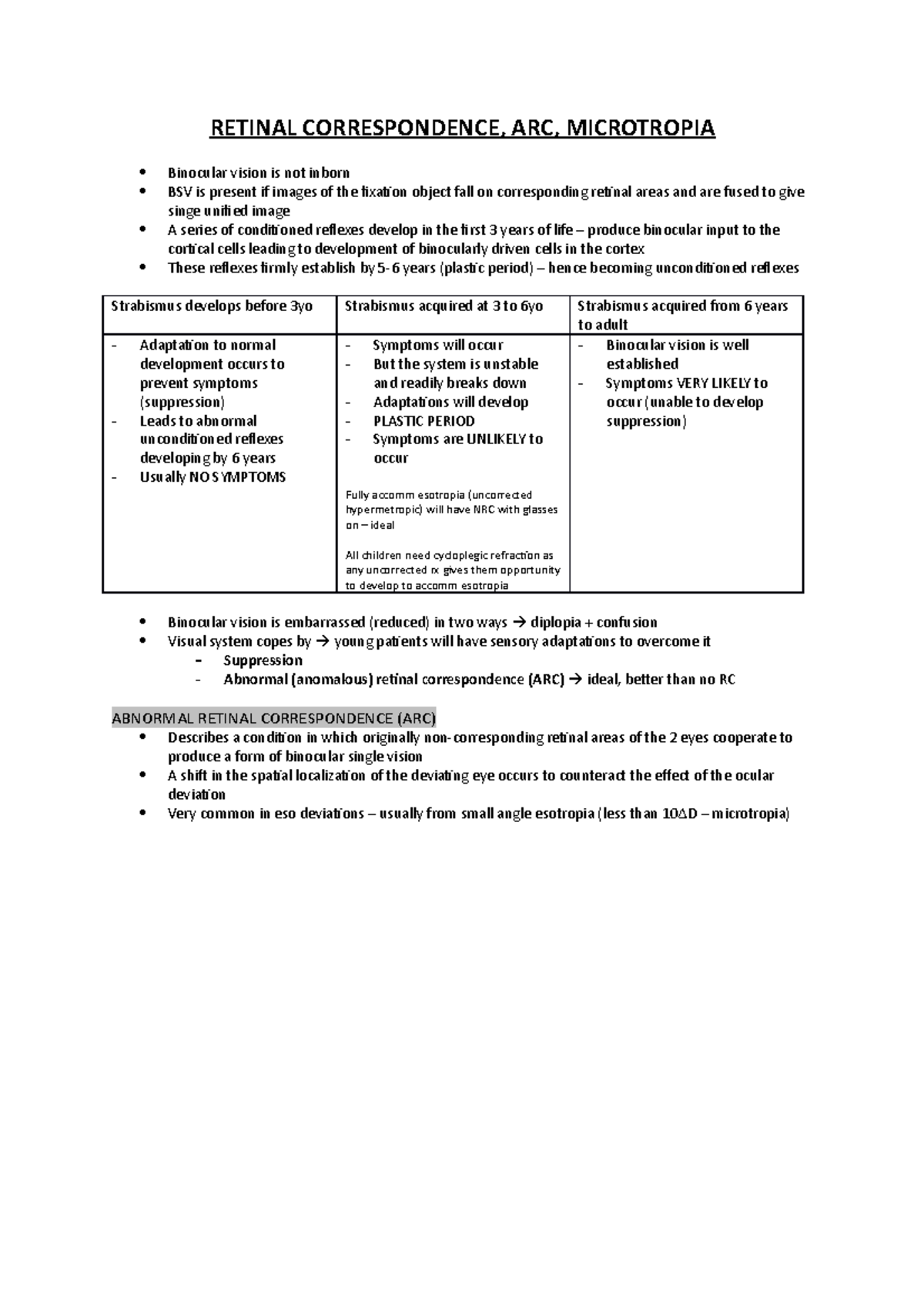 6 - Retinal correspondence, ARC, Microtropia - RETINAL CORRESPONDENCE ...