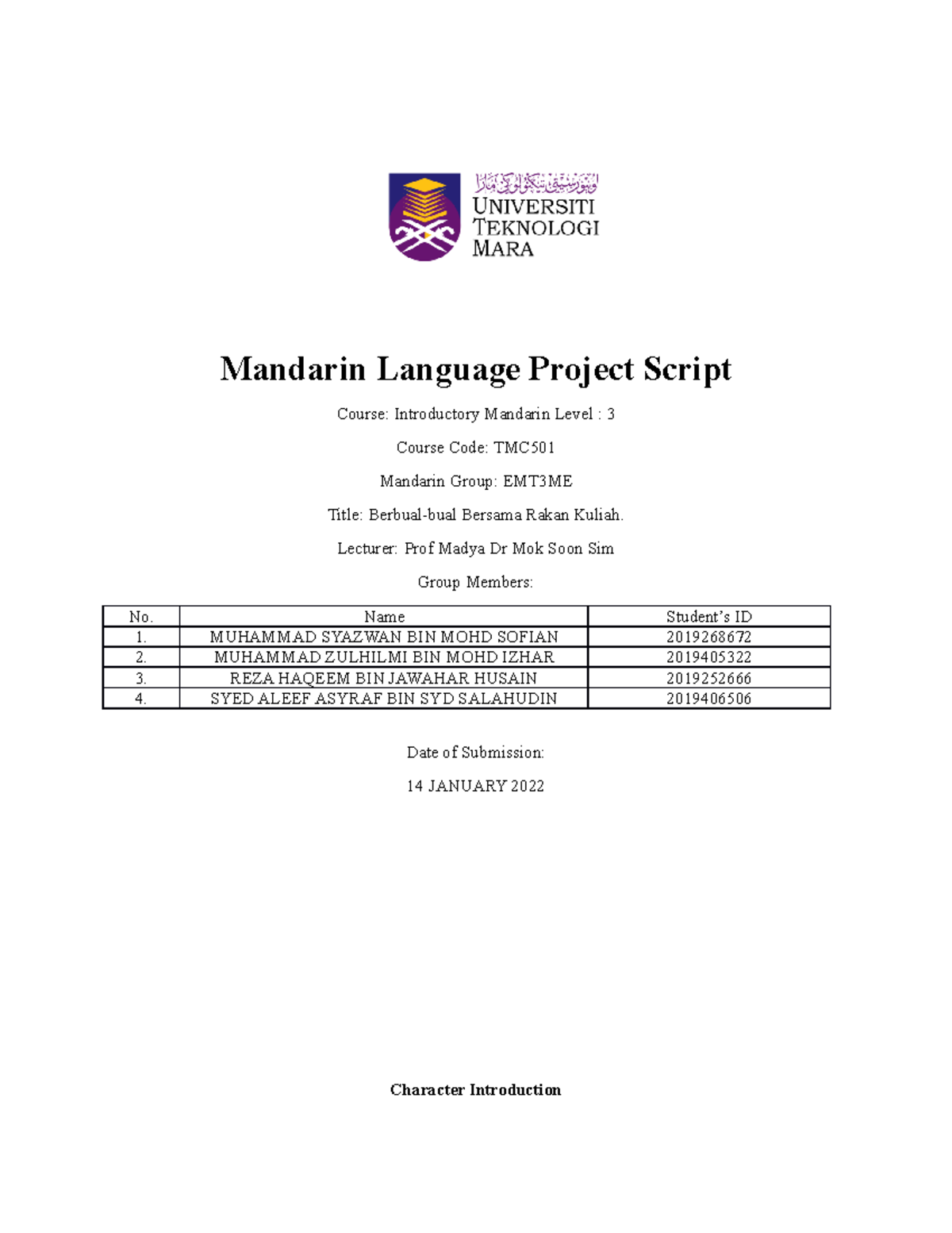 Script Roleplay Level 3 - Mandarin Language Project Script Course: Introductory Mandarin Level ...