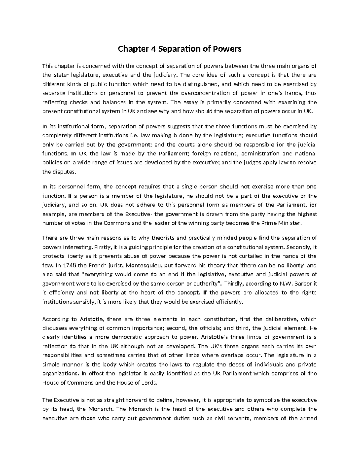 Chapter 4 Separation of Powers summariused - Chapter 4 Separation of ...