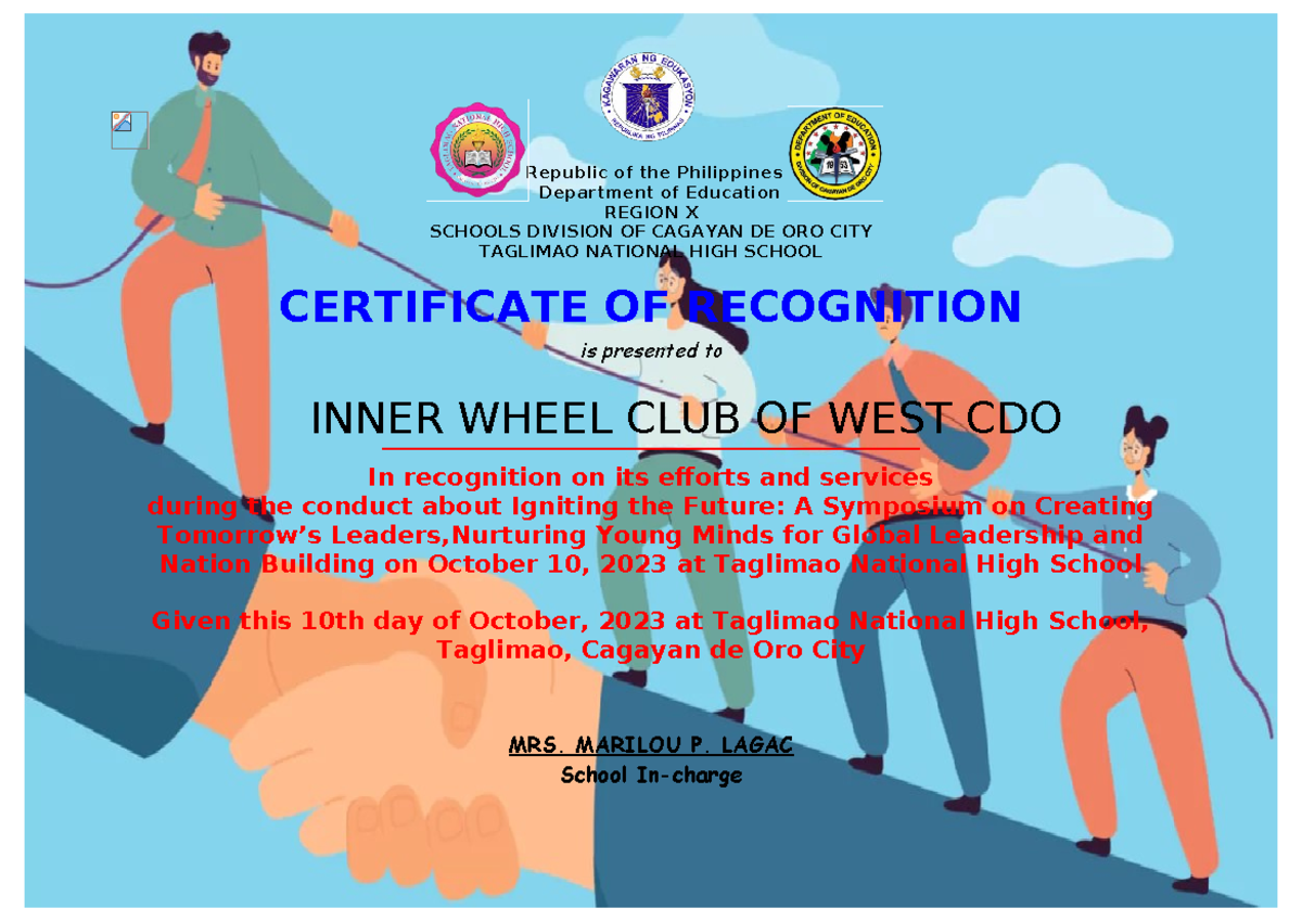 Inner-Wheel - Certificate - Republic of the Philippines Department of ...