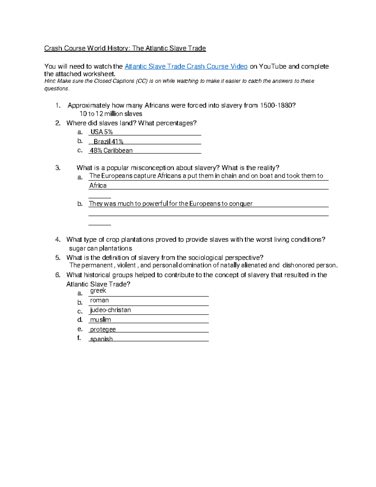 Kami Export - Quanity Bright - 2019 Atlantic Slave Trade Worksheet ...
