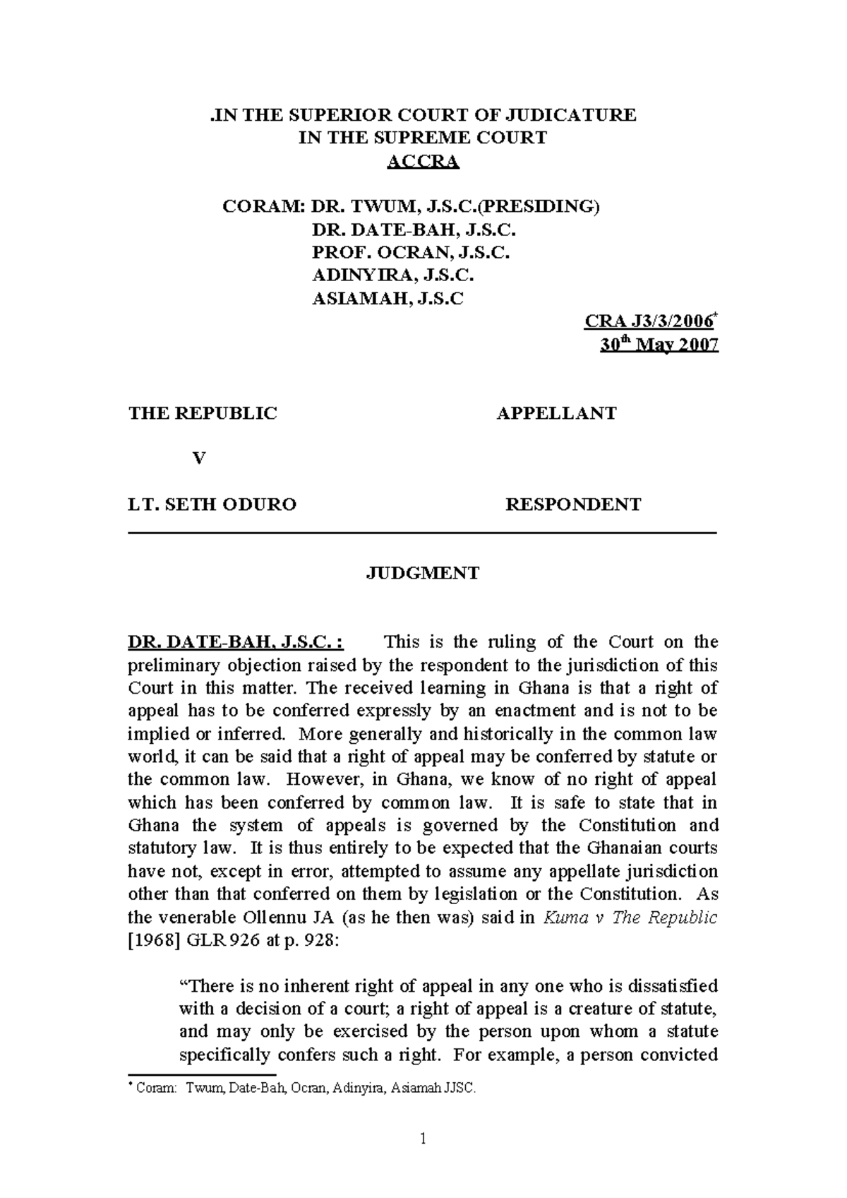 Republic v Lt. Seth Oduro - .IN THE SUPERIOR COURT OF JUDICATURE IN THE ...