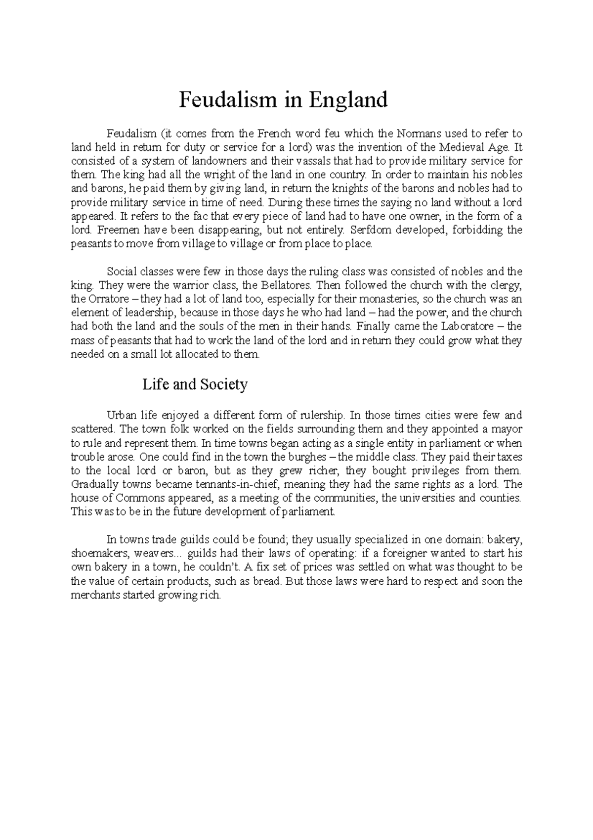 Feudalism in England - Lecture notes 1 - Feudalism in England Feudalism ...