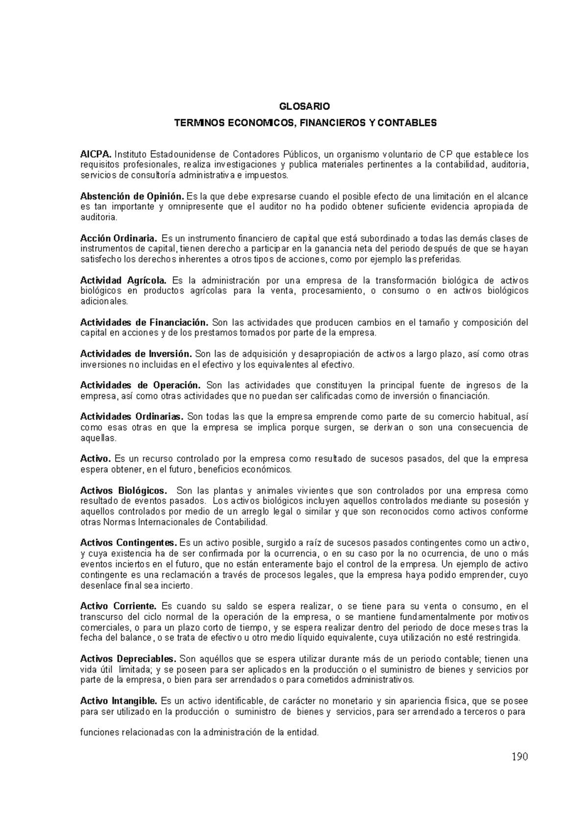 Glosario Simple - GLOSARIO TERMINOS ECONOMICOS, FINANCIEROS Y CONTABLES ...