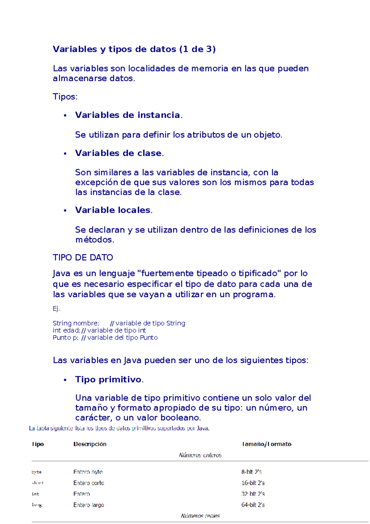 Variables y tipos de datos - Tipos: Variables de instancia. Se utilizan ...