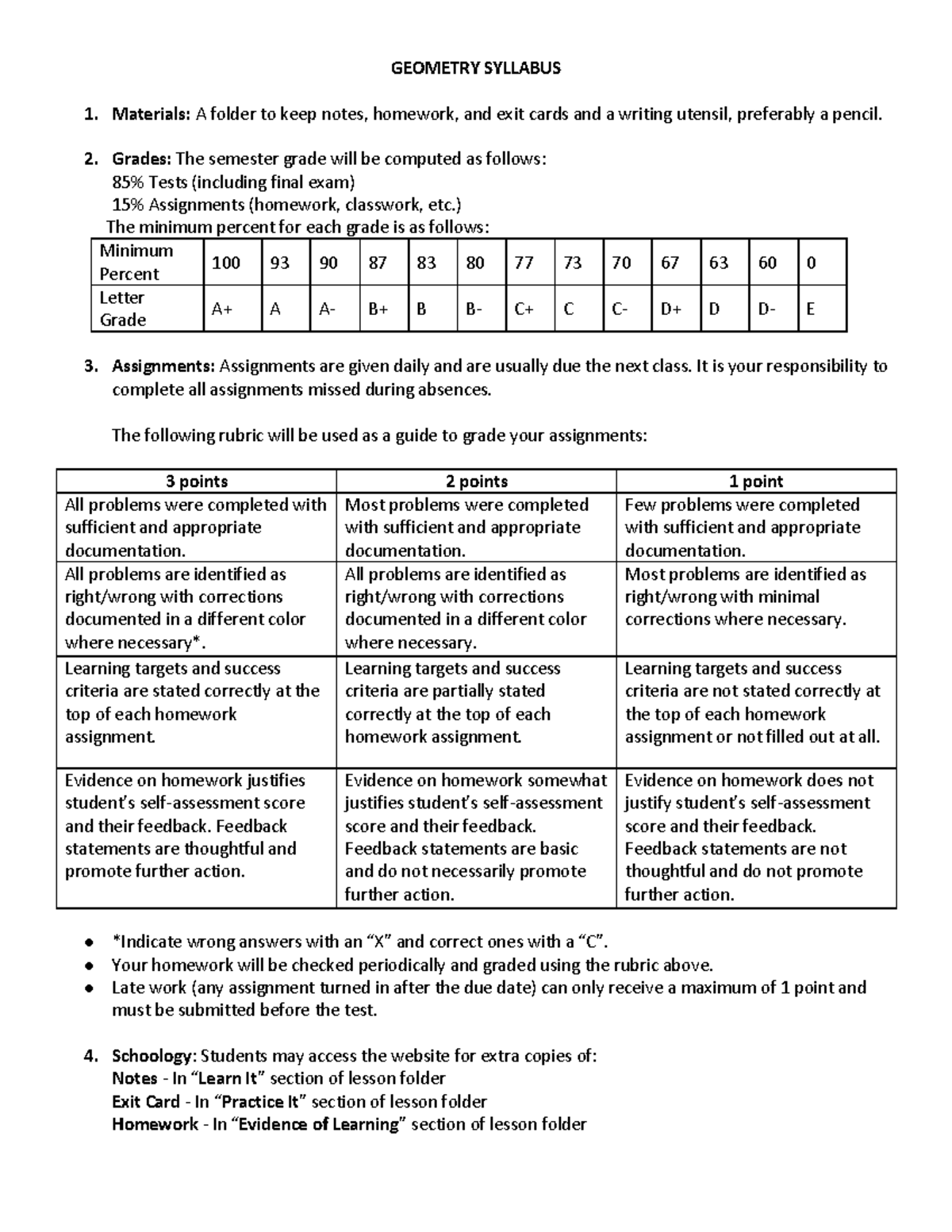 2022-2023 Geometry Guidelines 1 - GEOMETRY SYLLABUS Materials: A folder ...