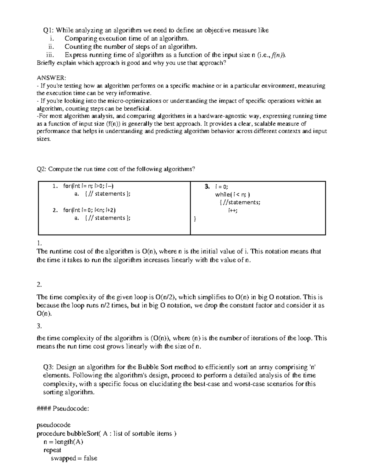 DAA Mid - Q1: While analyzing an algorithm we need to define an ...