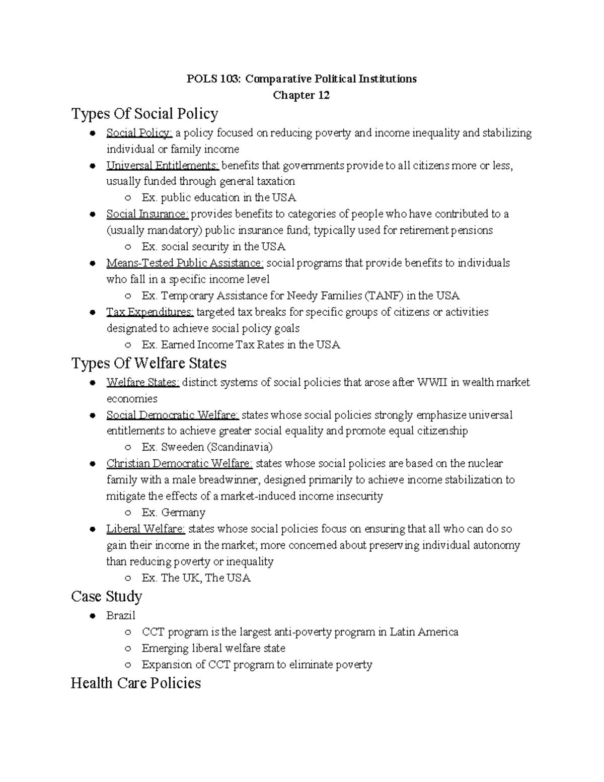 POLS 103 Ch.12 Notes - POLS 103: Comparative Political Institutions ...