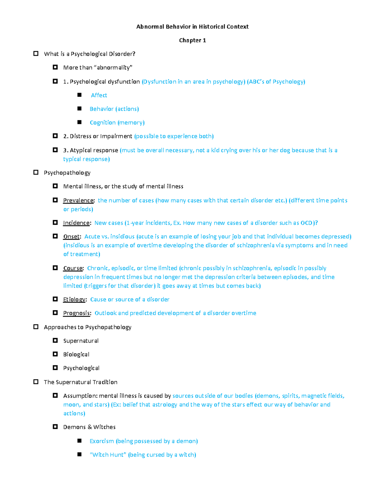 Chapter 1 Outline Abnormal Psych - PSY 35000 - PFW - Studocu