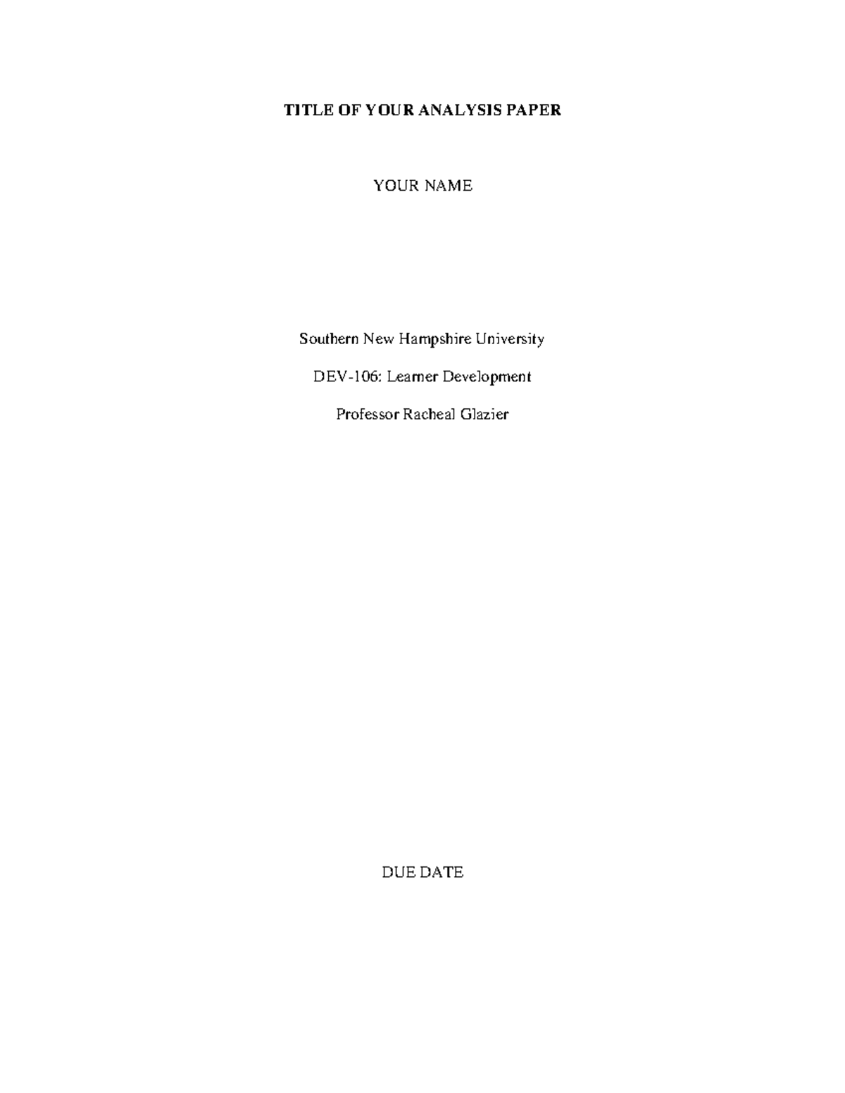 Learner Development- Analysis of Article - TITLE OF YOUR ANALYSIS PAPER ...