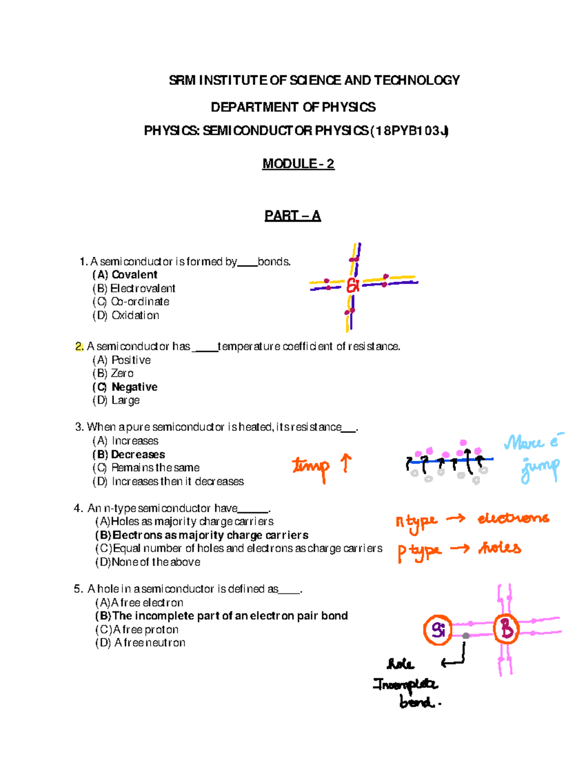 Module Ii Question Bank Srm I Nsti Tute Of Science And Technology Department Of Physi Cs