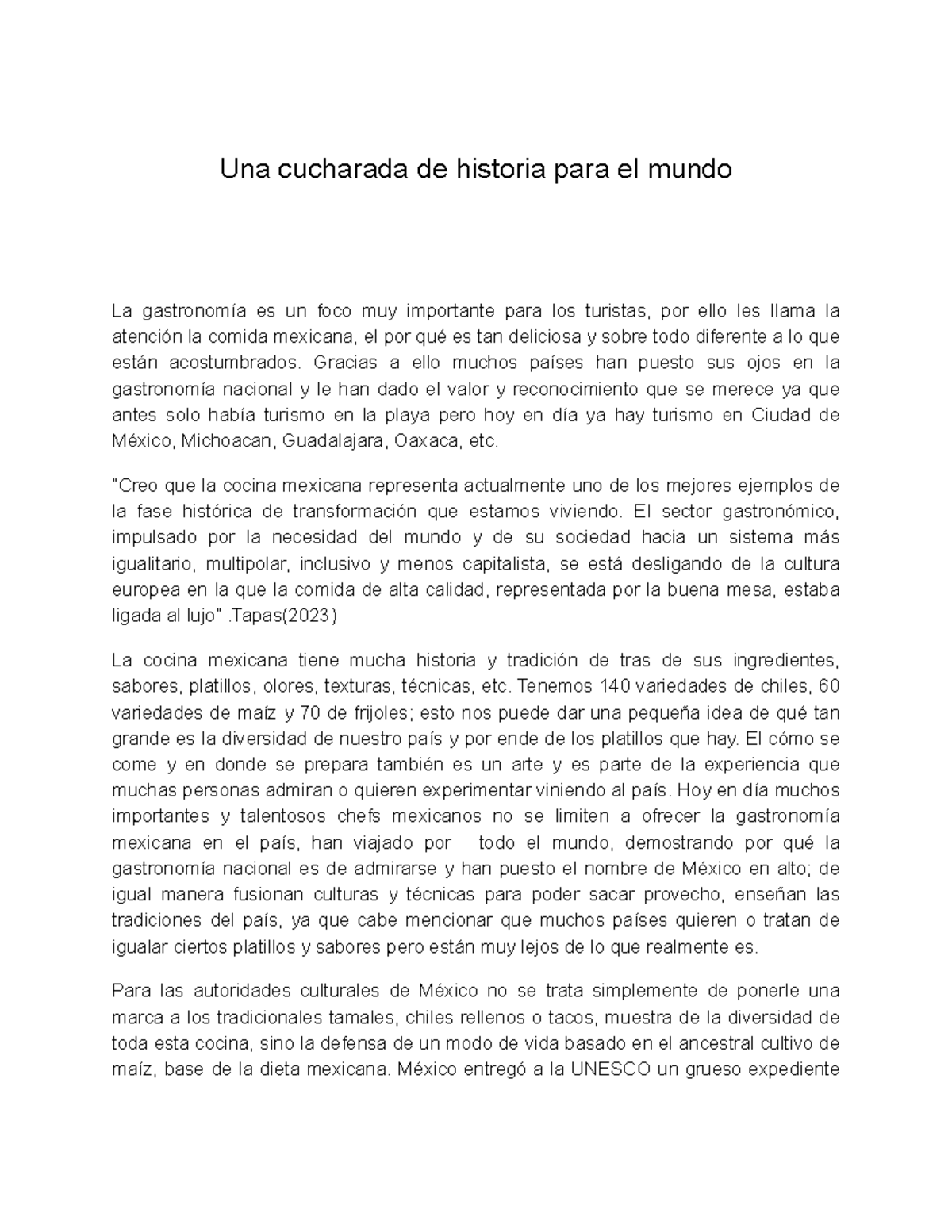 ensayo de comida mexicana - Una cucharada de historia para el mundo La ...