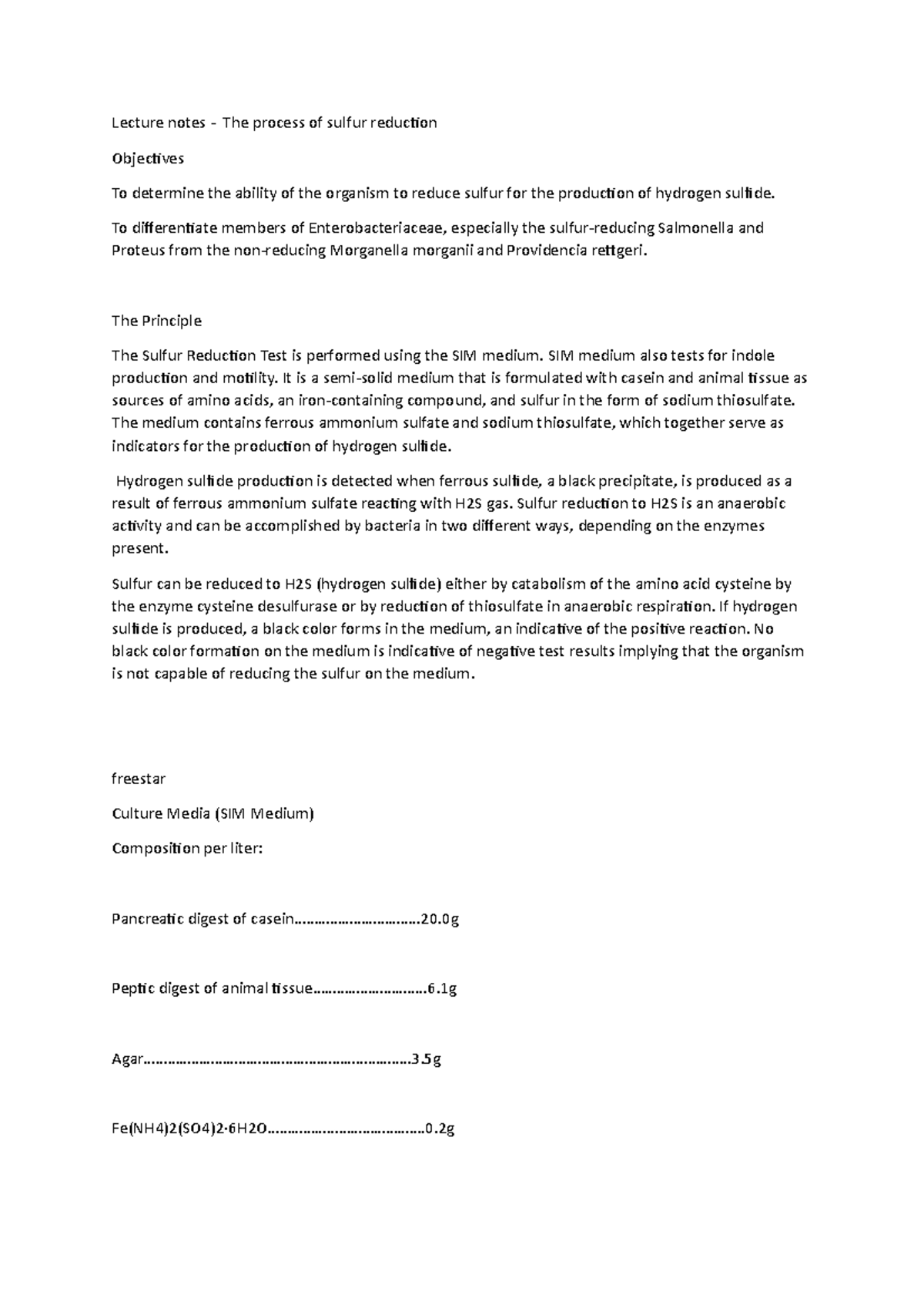 Lecture notes - The process of sulfur reduction - Lecture notes - The ...