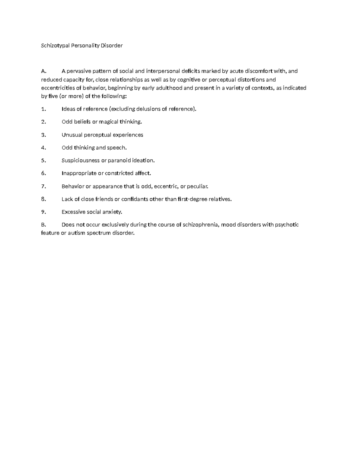Schizotypal Personality Disorder - A pervasive pattern of social and ...