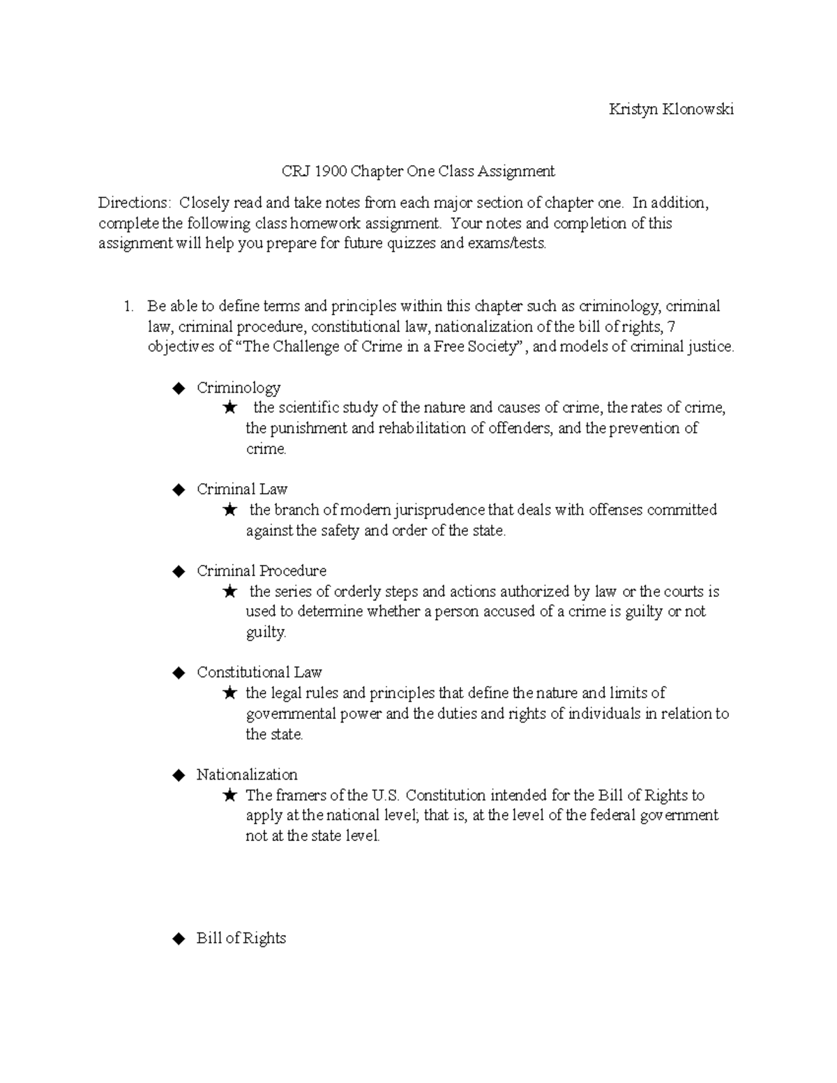 CRJ 1900 Chapter 1 Class Assignment - Kristyn Klonowski CRJ 1900 ...