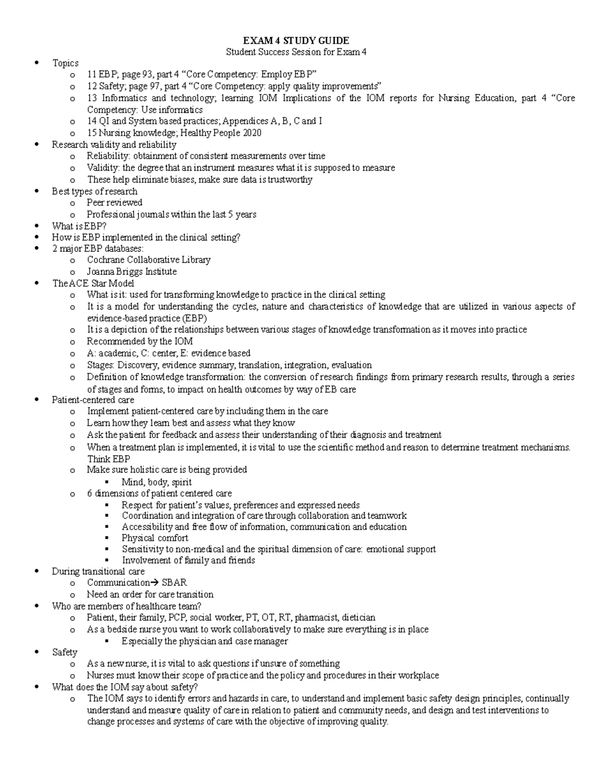 Exam 4 All Study Guides-1 - EXAM 4 STUDY GUIDE Student Success Session ...