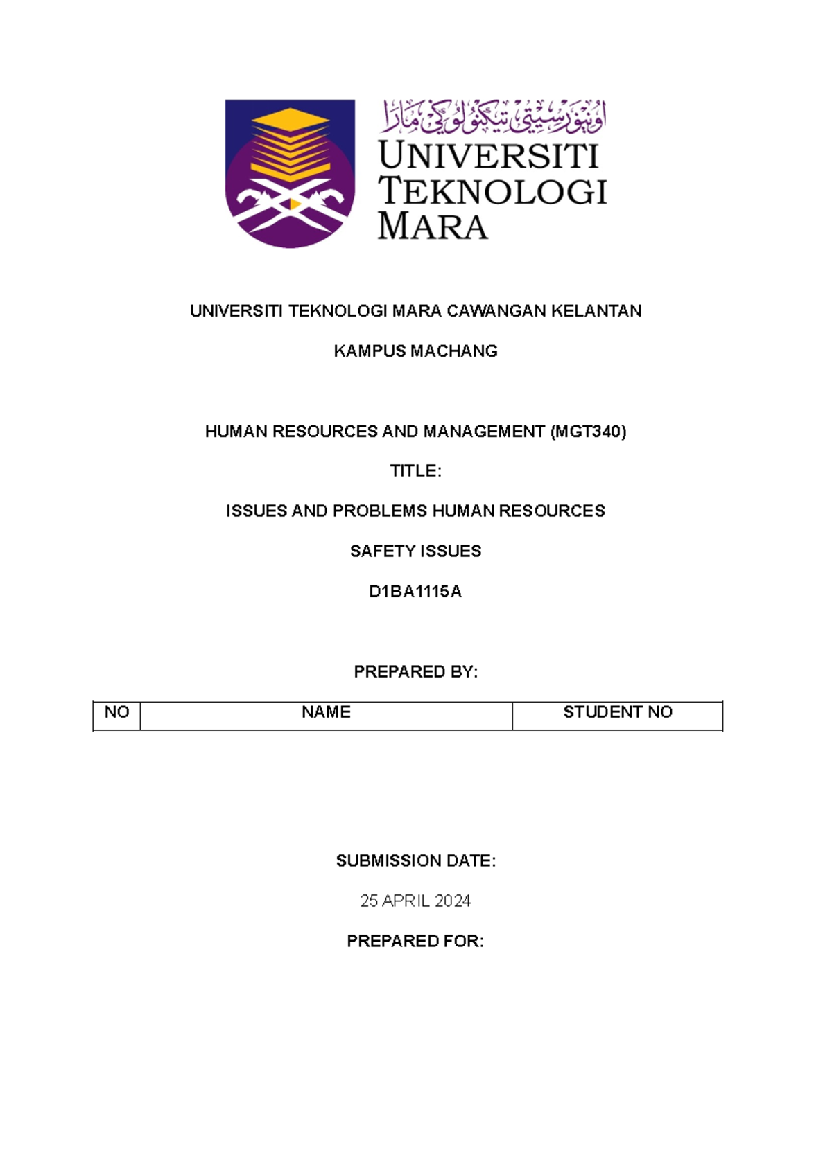 MGT340 Group Assignment - UNIVERSITI TEKNOLOGI MARA CAWANGAN KELANTAN ...