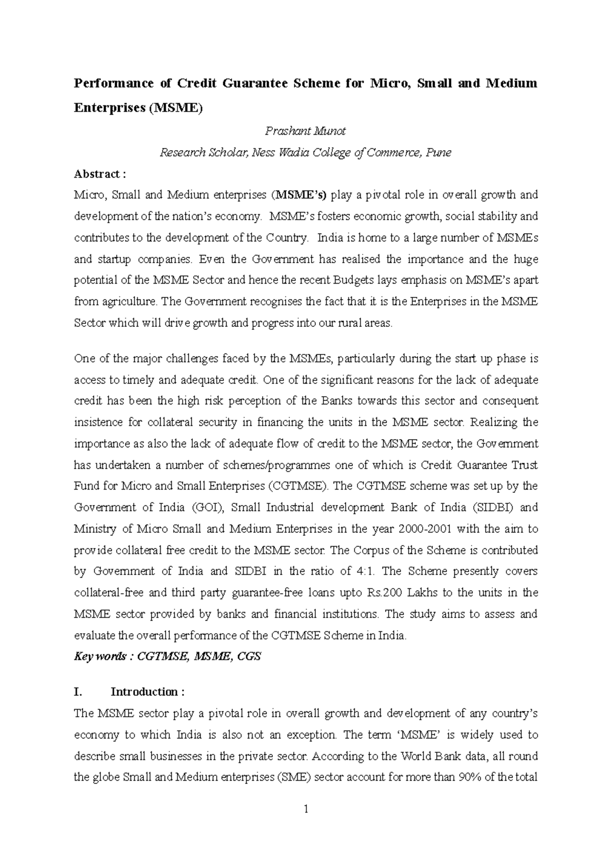 Performance of Cgtmse Scheme in India - Performance of Credit Guarantee ...