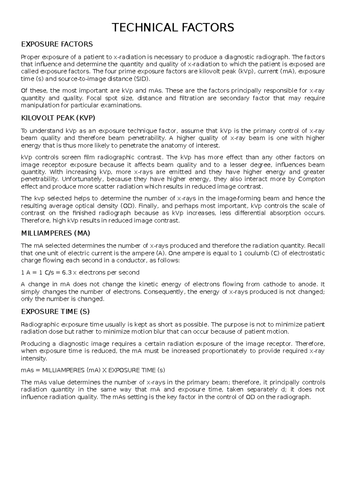 Lesson 1 - Technical Factors - TECHNICAL FACTORS EXPOSURE FACTORS ...