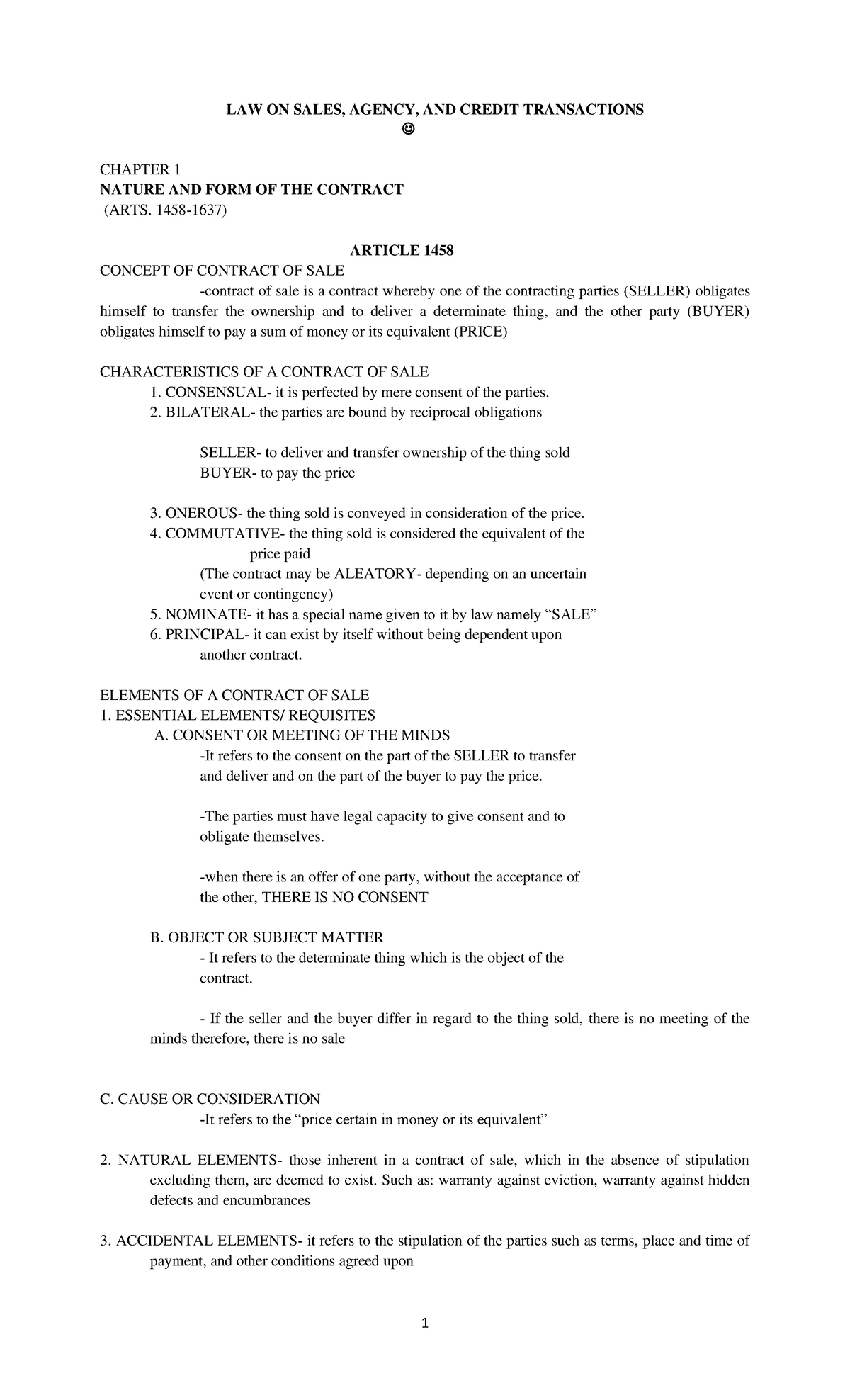 1202 LAW Yappynotes - notes - LAW ON SALES, AGENCY, AND CREDIT ...