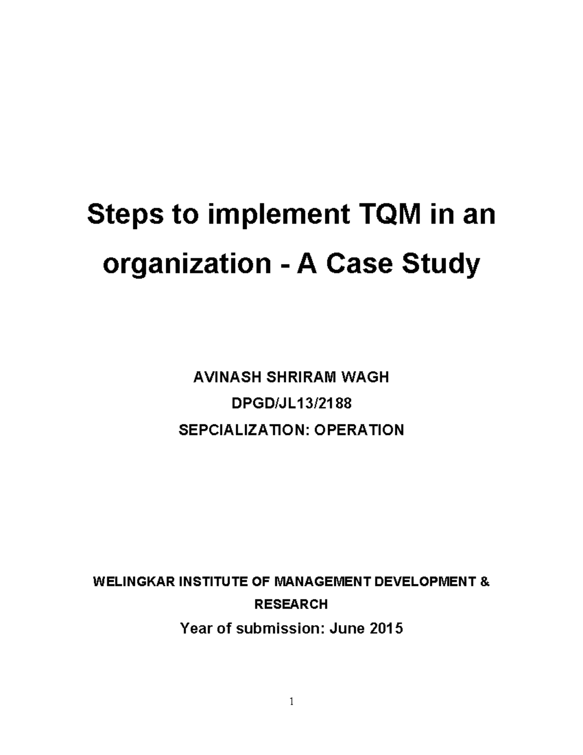 Step to Implement TQM in a Organization - Avinash Wagh - Steps to implement TQM in an ...