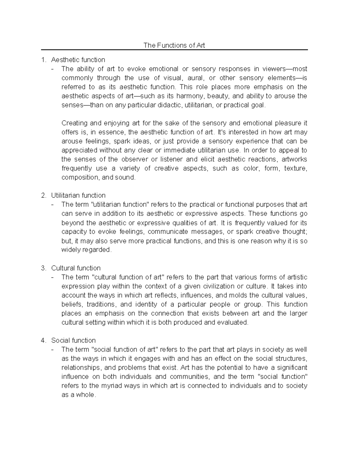 Functions of Art - The document elaborates the - The Functions of Art ...