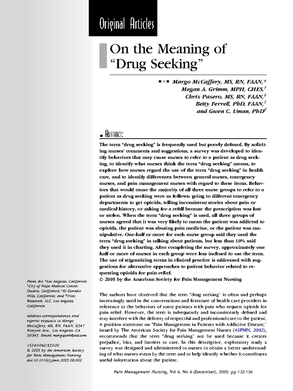 On the Meaning of Drug Seeking - On the Meaning of “Drug Seeking” yyy ...