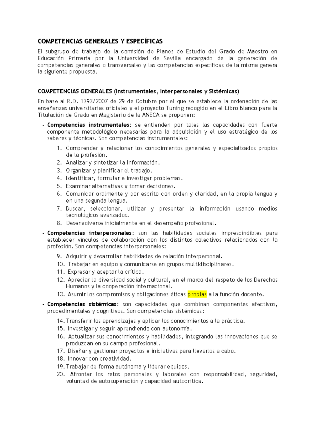 Competencias Generales y Especificas Maestros de Primaria ...
