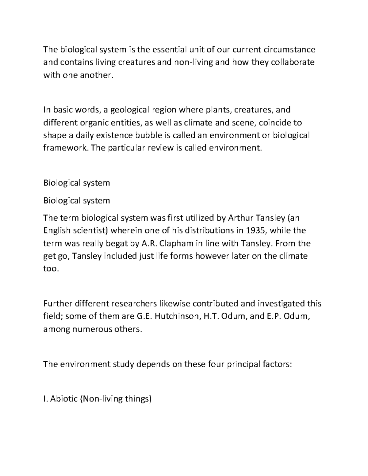 Document (2) - Useful notes 346 - The biological system is the ...