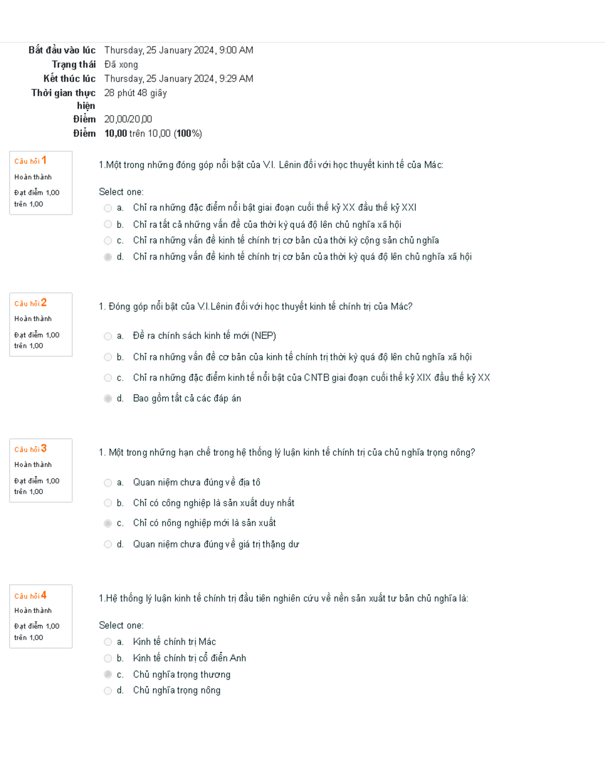 BÀI TẬP CHƯƠNG 1 - Câu hỏi 1 Hoàn thành Đạt điểm 1, trên 1, Câu hỏi 2 ...