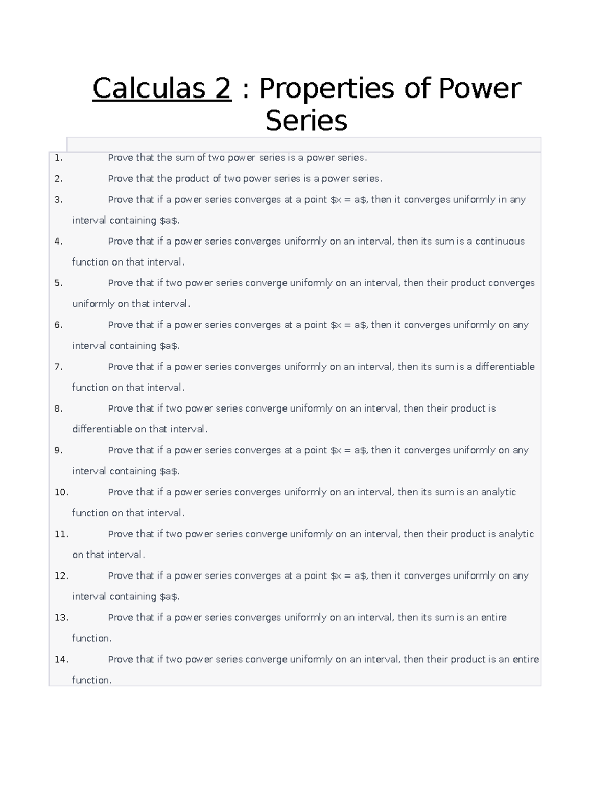 Calculas 2(Properties of Power Series) - Calculas 2 : Properties of ...