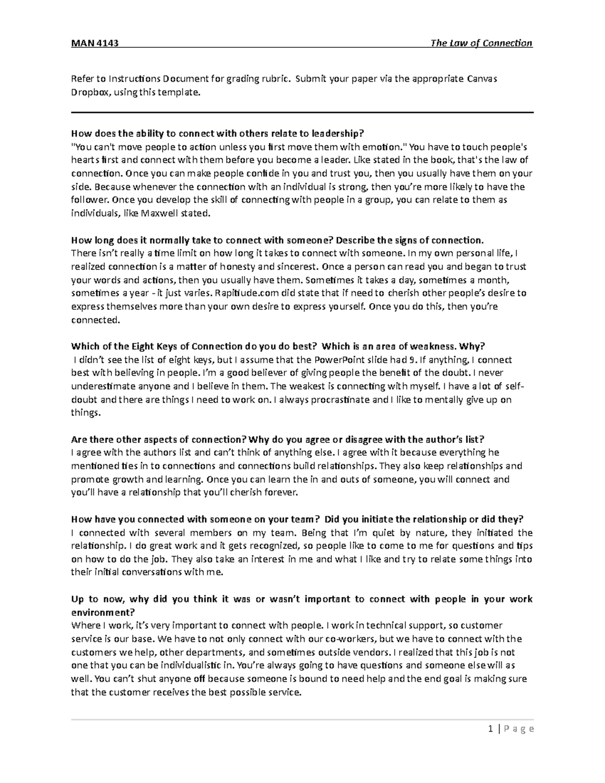 Law of Connection - Notes - MAN 4143 The Law of Connection Refer to ...