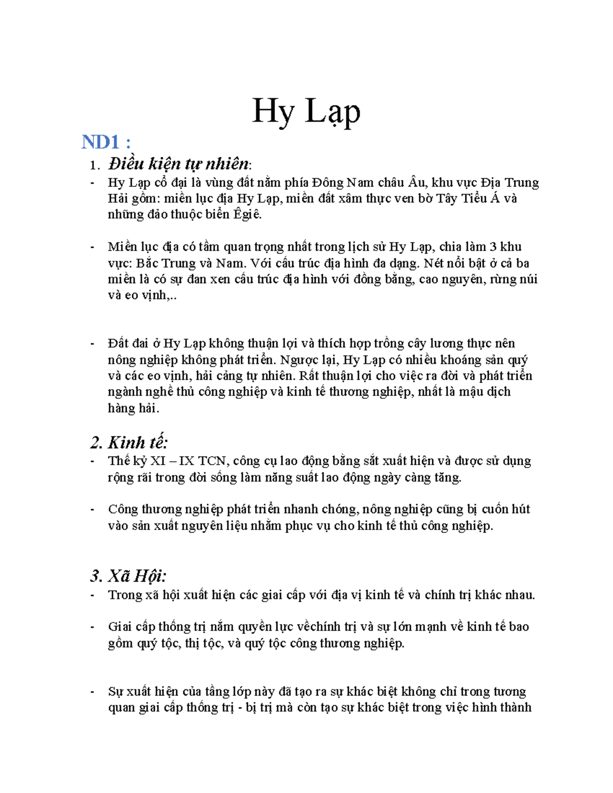 Phần 1 Hy Lạp 1 - Hdjd - Hy Lạp ND1 : 1. Điều kiện tự nhiên: - Hy Lạp ...