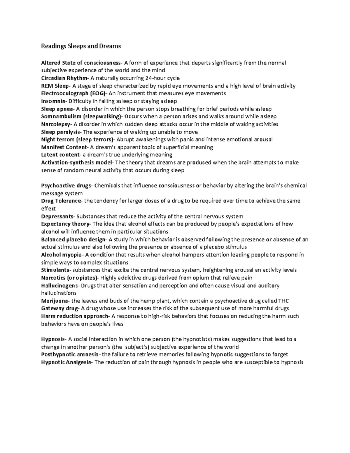 Readings - Sleeps and Dreams - Readings Sleeps and Dreams Altered State ...
