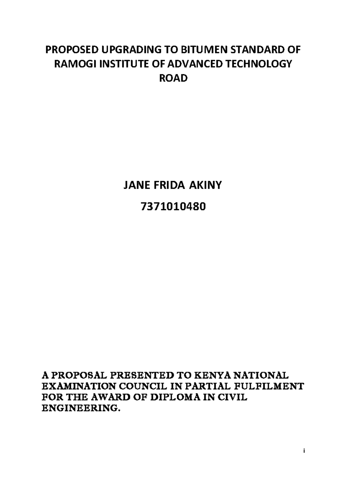 Notes and paper - i PROPOSED UPGRADING TO BITUMEN STANDARD OF RAMOGI ...