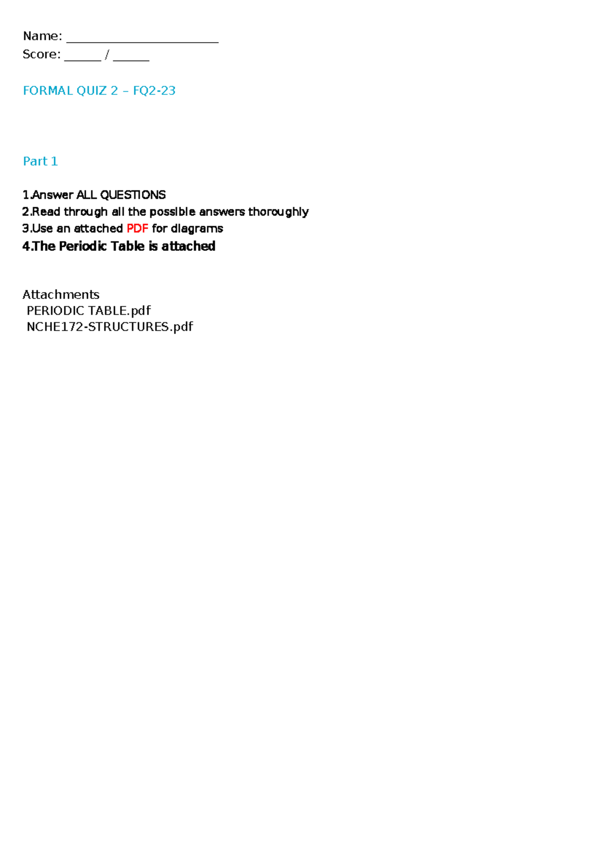 Formal Q2 - Name: _________________________ Score ...