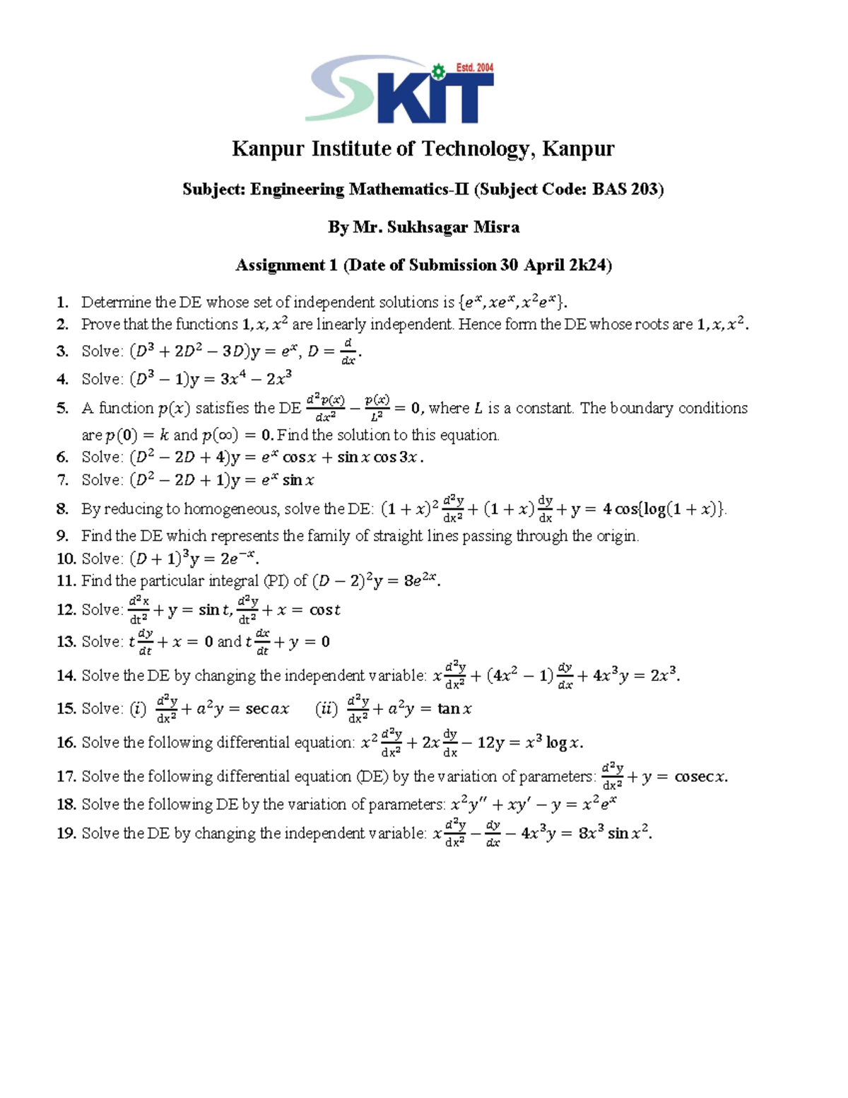 Assignment 1 - mnbtiryutyui - Kanpur Institute of Technology, Kanpur ...