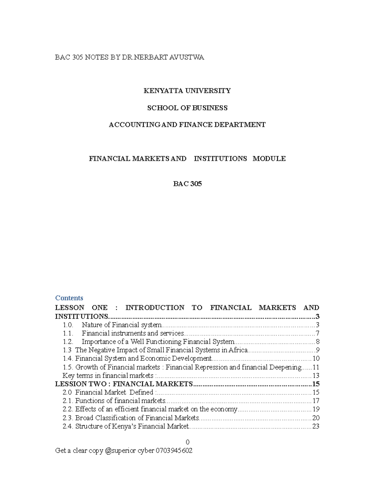 BAC 305 Notes-1 - Very important notes - BAC 305 NOTES BY DR AVUSTWA ...